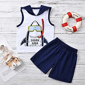 Baby Boy Cotton Clothes Shark Print Summer Hoodie Toddler Sleeveless Outfits Set Tops + Short Pants