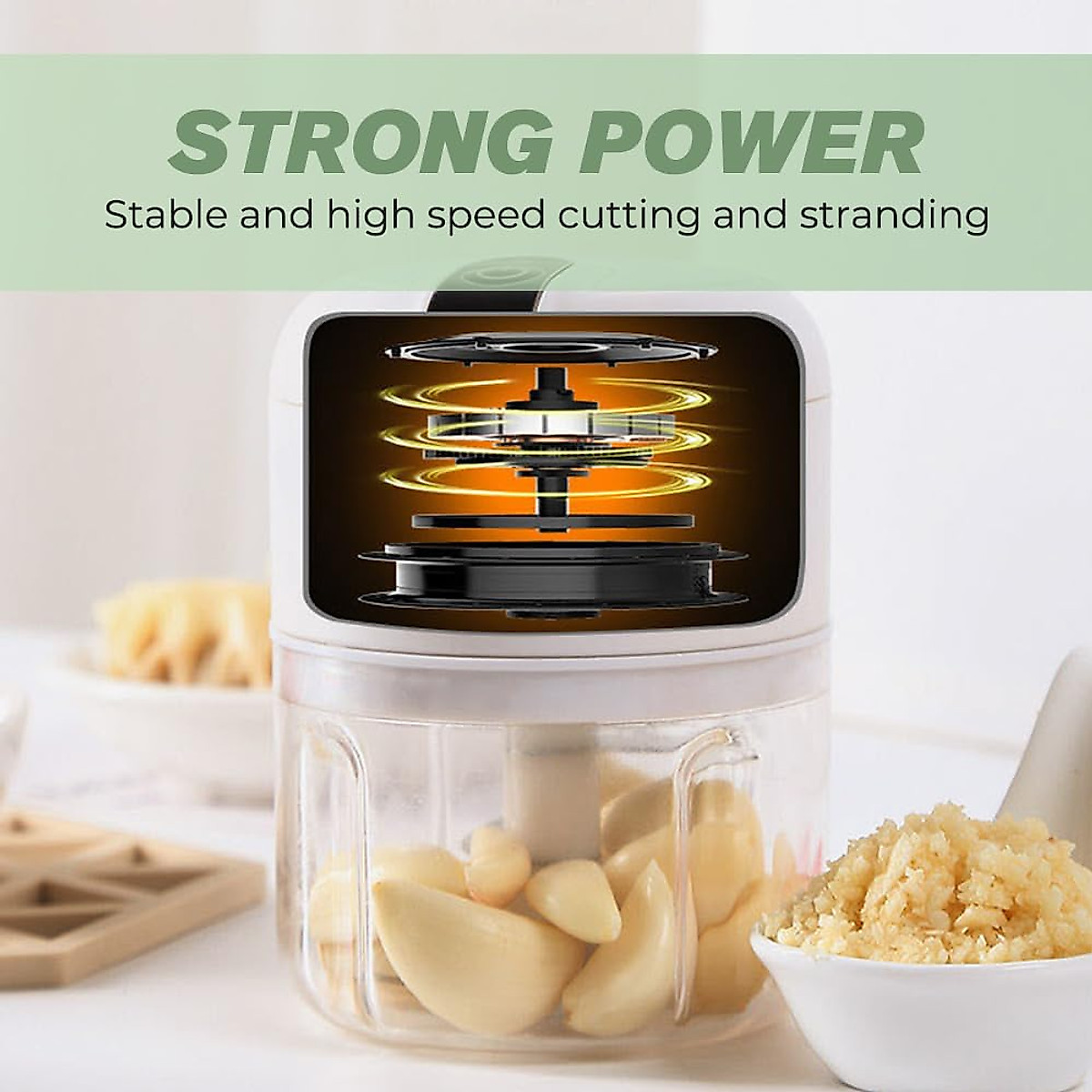 USB Rechargeable Electric Garlic Grinder, 2023 New Portable Veggie Chopper Garlic Electric Grinder Onion Chopper, Mini Food Chopper Tool for Vegetable, Ginger, Chili, Fruit, Meat (Green, 100ml)