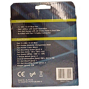 Gelid Solutions PCI Slot Fan Holder|2 x Slim 120mm UV Blue Fan|High Airflow with Quiet Operation|SL-PCI-02|Blue