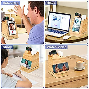Bamboo Wireless Charging Station for iPhone, OthoKing 3 in 1 Wood Charging Docking & Organizer for iWatch/AirPods, Wireless Charging Stand for iPhone 14/13/12/11/Pro/Max/XS/Max/XR/XS/X-Orange