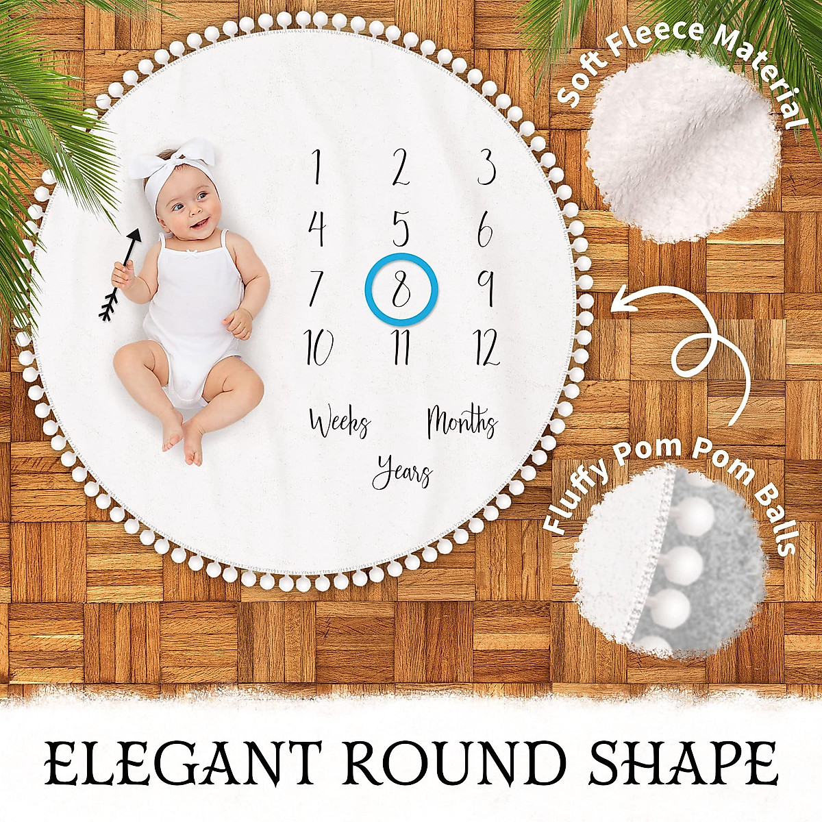 Swaddling Blankets Milestone Blanket with 2 Placement Markers , Gender Neutral Baby Monthly Growth Chart (60inchx40inch)