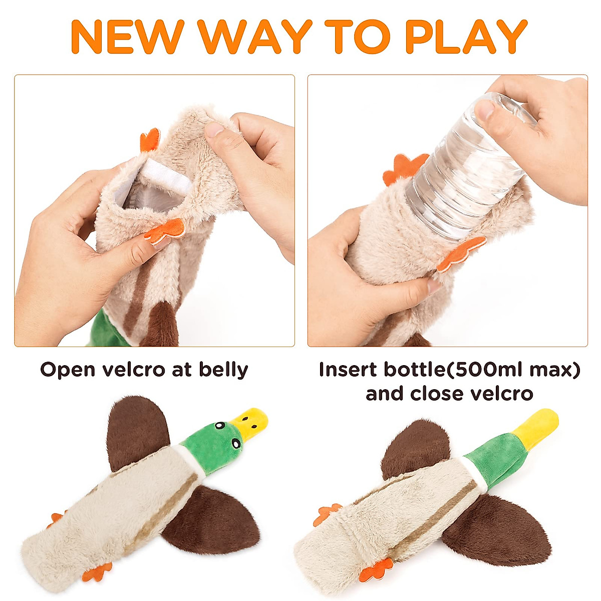 Dog Squeaky Toys, Water Bottle Crinkle No Stuffing Squeak Dogs Chew Toy for Small Medium Large Breed Chewers Puppy Teething Chewing Tuffy Plush Tough Durable Aggressive Stimulating Pet Supplies Gifts