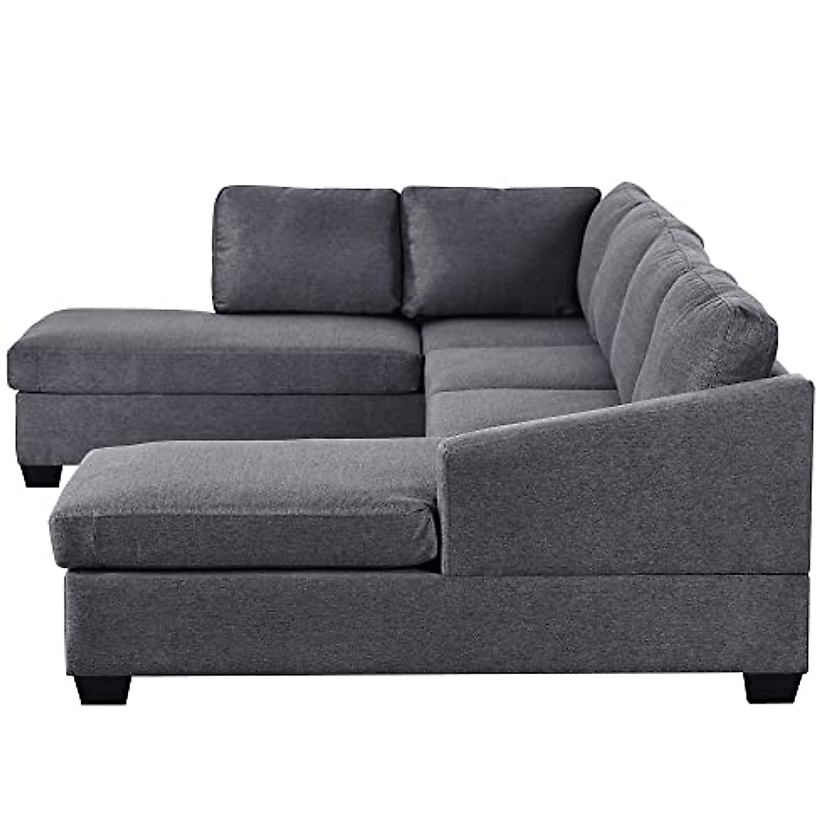 JSKJ U-Shape Sectional Sofa Couch, Modern 4 Seat Sofa, Double Extra Wide Chaise Lounge Couch (Grey)