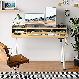 SOMEET Electric Height Adjustable Standing Desk, 48''x24'' Stand Up Desk with Double Drawers, R Shape Sit Stand Rising Desk with Monitor Stand, Home Office Ergonomic Computer Workstation, Light Rustic