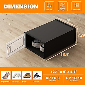 Fixwal Clear Shoe Storage Boxes Stackable, 12 Pack Large Shoe Storage Box with Front Opening Lids, Shoe Container Boxes for Closet Bedroom Bathroom, 13.1 x 9 x 5.5 Inches, Black