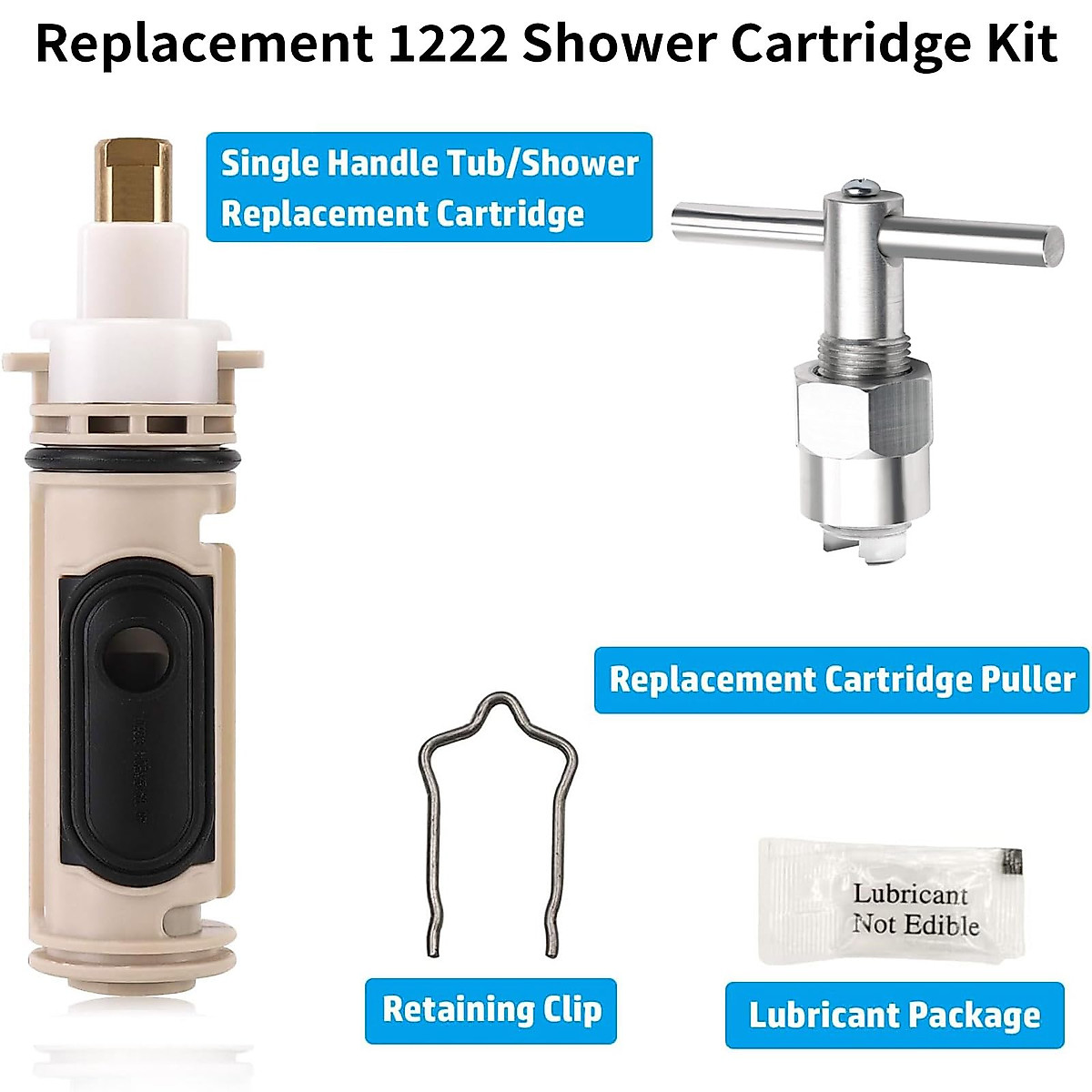 1222 Replacement Cartridge with Puller 104421, Compatible with Moen Tub Shower Single Handle Posi Temp Faucet (with lubricating grease)
