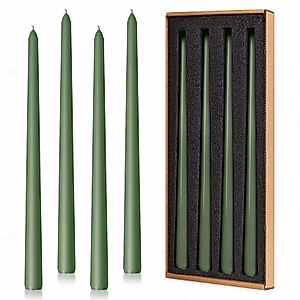 Taper Candles 12'' Tall Sage Olive Green Colored Candlesticks Set of 4 | Unscented 3/4 inch Diameter Candle Sticks| Candle for Mantle Home Decor Kitchen Wedding Decorations Centerpiece
