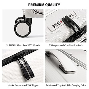 Hanke Lightweight Hardside Luggage 8 Spinner Silent Wheels Travel Suitcase, Off White, Carry-On 20-Inch