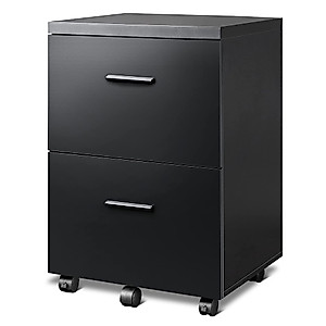 DEVAISE 2 Drawer Wood File Cabinet, Mobile Lateral Filing Cabinet with Storage, Letter Legal Size, Black