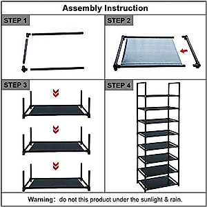UrMsun 8 Tiers Shoe Rack 16-20 Pairs Sturdy Shoe Shelf Non-Woven Fabric Shoe Tower Organizer Cabinet Black Tall Narrow Shoe Rack