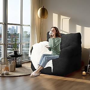 Recaceik Giant Beanbag Chair, Huge Fluffy Faux Fur Bean Bag Lazy Sofa with Filler, Ultra Soft Bean Bag Chair for Adults, Comfy Cozy Beanbag Chair with Memory Foam for Living Room, Dorm(Black)
