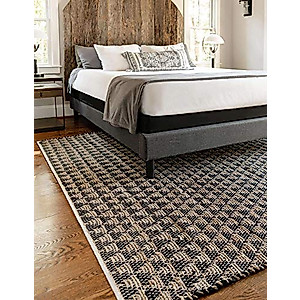 Unique Loom Chindi Jute Collection Geometric, Bohemian, Modern, Triangles, Casual Area Rug (4' 0 x 6' 0 Rectangular, Black/Natural)