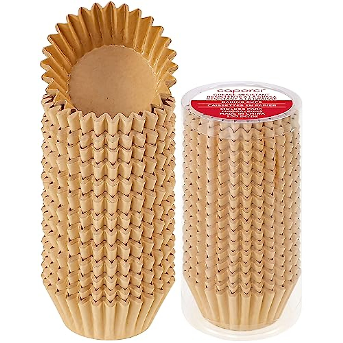 Caperci Grease-Resistant Standard Natural Cupcake Liners 150 Counts - Heavy Duty Paper Muffin Baking Cups, Odorless, No Muffin Pan Needed, Easily Peels (Natural)