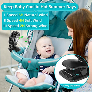 RJVW Stroller Clip On Fan, 3 Speed Rechargeable Battery Powerd USB Desk Fan, 4 Inch Table Cooling Fan, 360° Rotate Desktop Fan, Strong Wind Portable Fan for Home Office Treadmill Baby Stroller