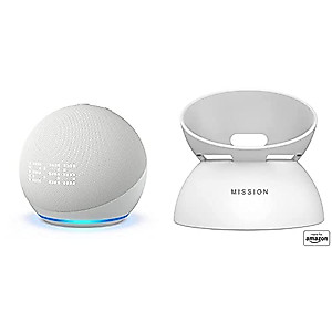 All-New Echo Dot (5th Gen) with clock Glacier White with White Battery Base