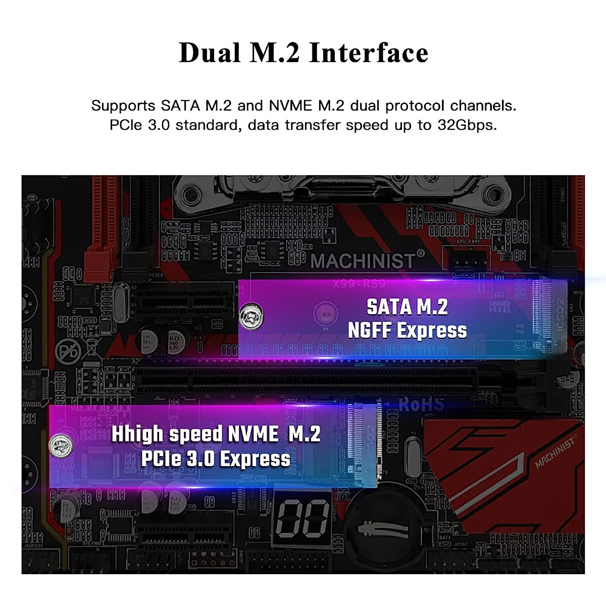 MACHINIST X99 LGA 2011-V3 Motherboard, Micro ATX Motherboard (PCIe 3.0, M.2 Slots, 4 Channel DDR4, SATA 6Gb/s) for Intel XEON E5 V3/V4, Core i7 seriers CPUs, PC Server Mainboard with Diagnostic Card