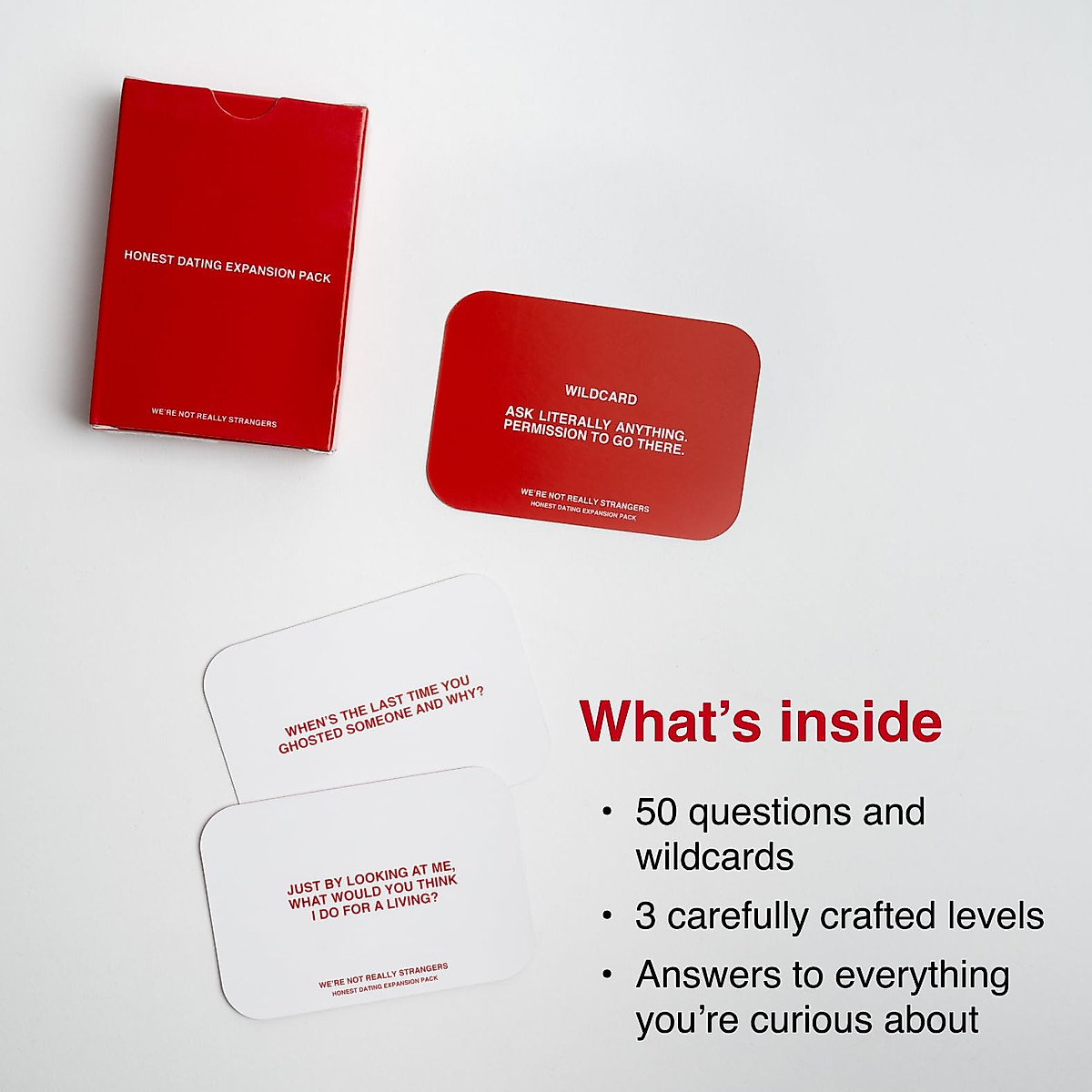 WE'RE NOT REALLY STRANGERS Honest Dating Expansion Pack Card Game – 50 Cards & Wild Cards – Conversation Cards for Couples, Adults, & Teens for Date Nights & Game Nights, Ages 18+, 2 Players