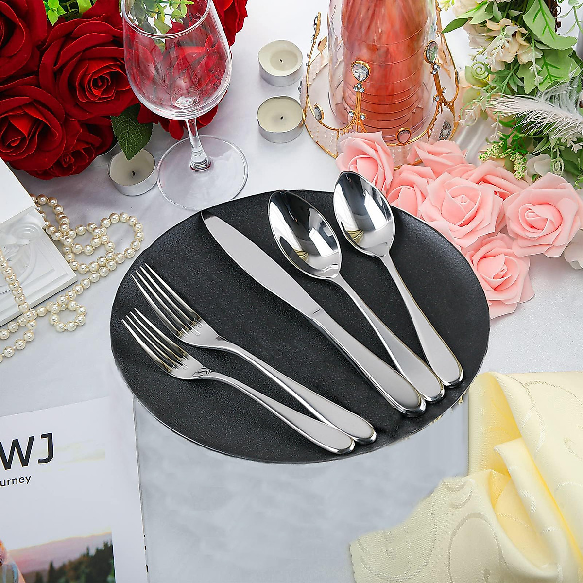 Thomaso 40 Piece Modern Cutlery Silverware Sets for 8,1810 Stainless Steel Flatware,Silver Forks and Spoons Silverware Set,Unique Thicken Handle Utensil Set,Dishwasher Safe