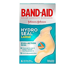 Band-Aid Brand Hydro Seal Large Waterproof Adhesive Bandages for Wound Care and Blisters, 6 ct