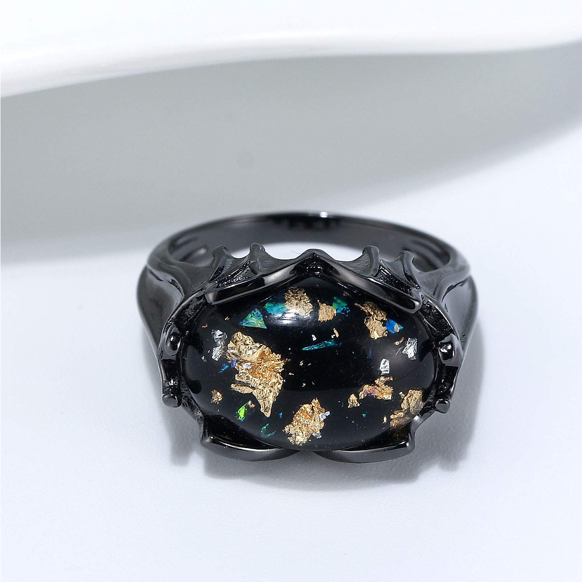 Ginger Lyne Collection Dragoneye Black over Sterling Silver Dragon Eye Bat Wing Fantasy Elvish Ring Size 6