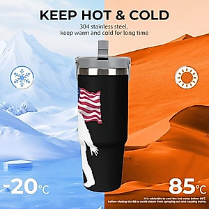 Patriotic America Flag Bigfoot 30 OZ Insulated Tumblers with Handle And Straw Leakproof Vacuum Insulated Stainless Steel Water Bottle for Car Fishing Travel