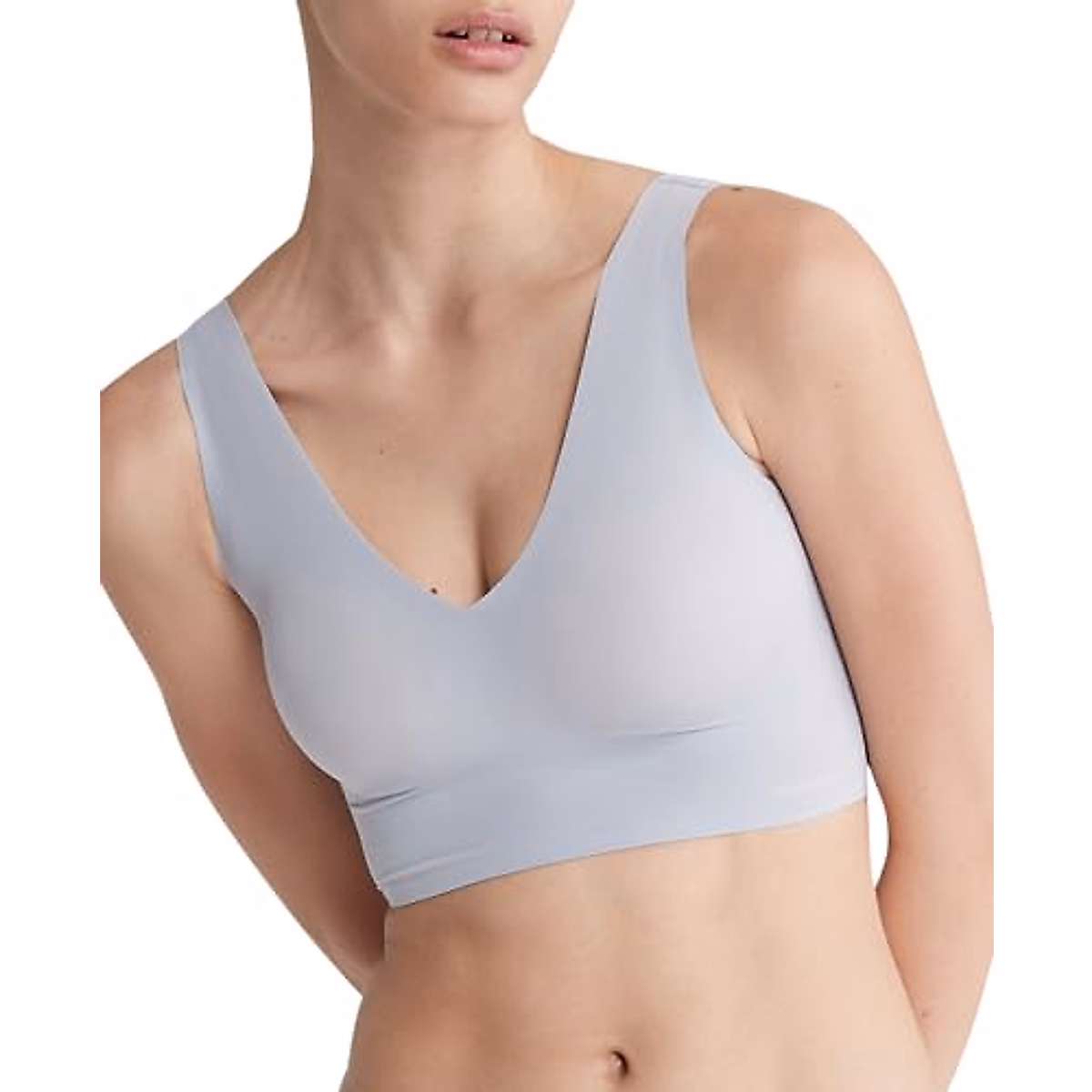 Calvin Klein Women's Invisibles Comfort Seamless Lightly Lined V Neck Bralette Bra, Dapple Gray