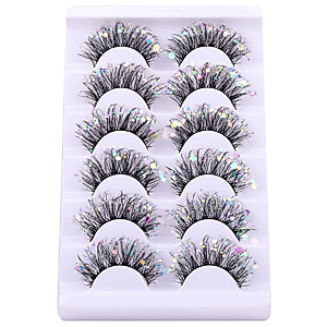 wiwoseo False Eyelashes Christmas Shining Lashes Natural Volume Colorful Decorative Eyelashes Fluffy Wispy Faux Mink Lashes For Festival Shining in the Night for Christmas New Year Cosplay Party