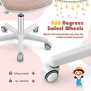 HONEY JOY Kids Desk Chair, Children Computer Chair with Adjustable Height, Ergonomic Kids Office Study Chair with Sit-Brake Wheels, Swivel Mesh Task Desk Chair for Teens Boys Girls (Pink)