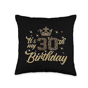It's My 30th Birthday Crown Funny 30 Year Old Birthday Throw Pillow, 16x16, Multicolor