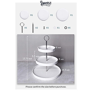 Sweese 731.101 3 Tiered Serving Stand, Foldable Rectangular Food Display Stand with White Porcelain Platters - Serving Trays, Dessert Display Server for Brithday Party, Valentine's Day and Events