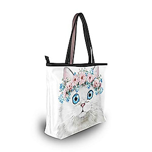 My Daily Women Tote Shoulder Bag Cute Watercolor Cat Handbag Medium
