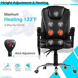 YODOLLA Ergonomic Reclining Office Chair, Heat & Massage High Back Desk Chair w/Adjustable Height, Executive Swivel Leather Chair for Office, Home, Study, Black