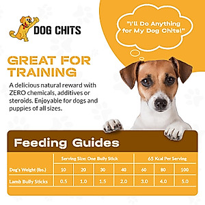 Dog Chits Lamb Bully Sticks for Dogs and Puppies | 8 oz (12 Pieces+) | Natural Healthy Long Lasting Chew for Large and Small Dogs Protein Treats | Odor Free