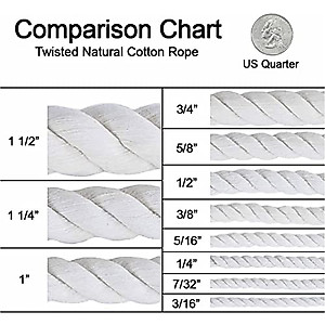 SGT KNOTS Twisted 100% Cotton Rope for DIY Projects, Crafts, Macrame Cord, Commercial, Agricultural - High Strength, Natural (1/4" x 50ft, Natural)