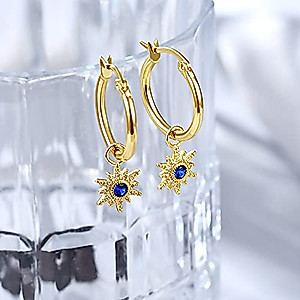 Carat Kitten 14K Gold Plated Star Small Hoop Earrings for Women Girls, Hypoallergenic Gold Womens Huggie Earrings Dainty Dangle Earrings for Women Sensitive Ears with Cubic Zirconia