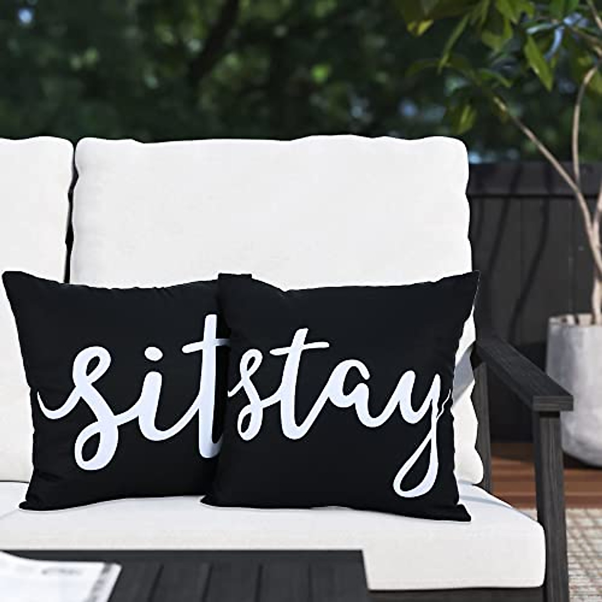 BOYSUM Patio Garden Lumbar Pillow Covers Decorative Waterproof Throw Pillow Case Pack of 4 Cushion Cover for Outdoor Home Furniture Black, 12x20 Inch (20''x20'')
