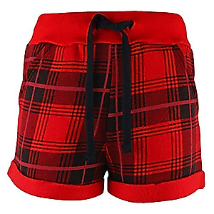 Kids Girls Shorts Fleece Red Tartan Summer Hot Short Dance Gym Pants 5-13 Years