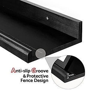 Annecy Floating Shelves Wall Mounted Set of 3, 36 Inch Black Rustic Wood Shelves for Wall, Wall Storage Shelves with Guardrail Design for Bedroom, Bathroom, Kitchen, Office, 3 Different Sizes