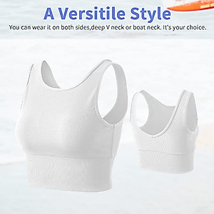 Workout Crop Tank Tops for Women Solid Comfort Sleeveless Shirts for Casual Sports Fitness Yoga Reversible Ribbed Tops White XXL