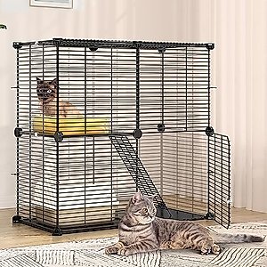 YITAHOME Indoor Cat Cage 2 Tier Kitten Cage House Cat Enclosure Outdoor Small Animal DIY Pet Playpen Detachable Metal Kennel for Ferret Kitty, Bunny, Chinchilla, Squirrel, rv Travel, Camping