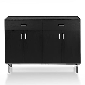 HOMES: Inside + Out Brysin Modern 48 in. Buffet Server, Sideboard with Removable Wine Holder, 2 Drawers On Metal Glides and Two Doors Bottom Cabinet for Kitchen, Dining Room, Large, Black