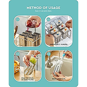 Baffect Metal Popsicle Moulds, Set of 6 Round Head Stainless Steel Ice Lolly Molds with Holder, Fast Freezing Ice Cream Makers with Lollipop Sticks and Bags