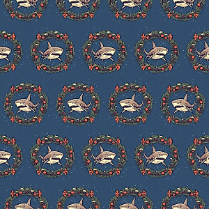 Shark Wreath Christmas Wrapping Paper, Christmas Holiday Gift Wrap, Ocean Animal Theme Party Decor (20 inch x 30 inch sheet)