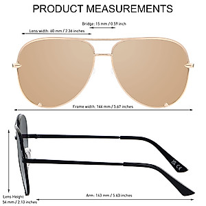 ANDWOOD Oversized Aviator Sunglasses for Women Big Large UV Protection Fashion Sun glasses UV Protection Black Mirrored Gold Shades