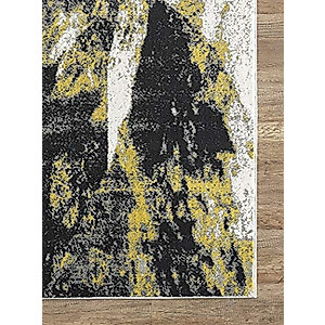 Abani Contemporary Abstract Turkish Area Rug, Laguna Collection Grey & Yellow Modern 4' x 6' Rectangle Accent Rugs