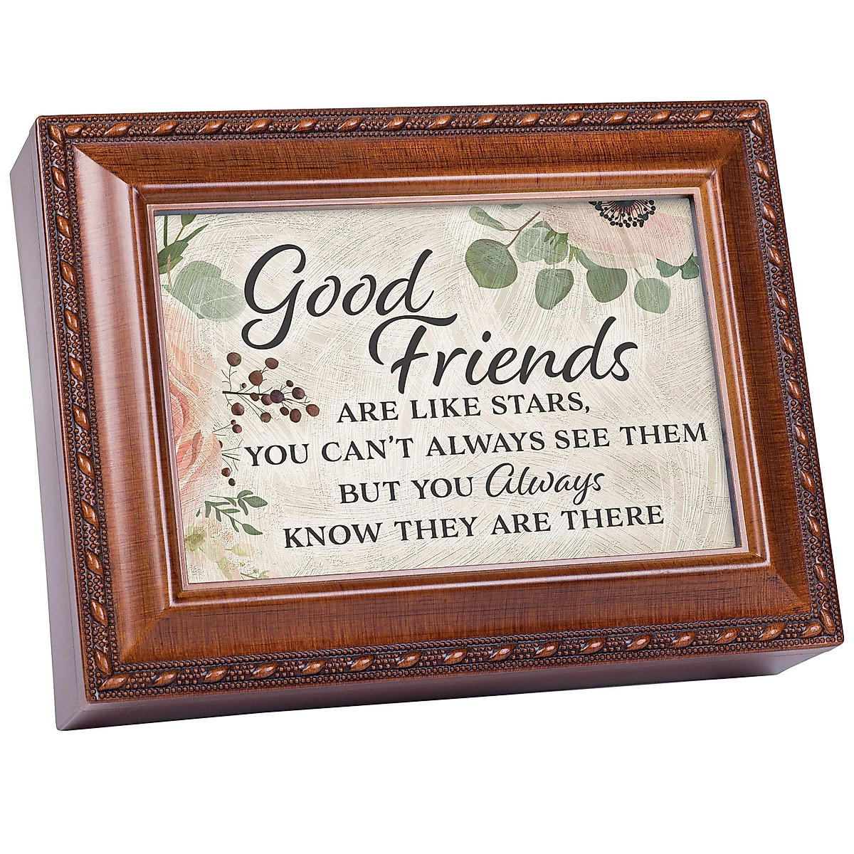 Cottage Garden Good Friends are Like Stars Woodgrain Rope Trim Music Box Plays You Light Up My Life