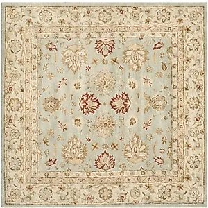 SAFAVIEH Antiquity Collection Area Rug - 6' Square, Grey Blue & Beige, Handmade Traditional Oriental Wool, Ideal for High Traffic Areas in Living Room, Bedroom (AT822A)
