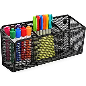 MaxGear Magnetic Pen Holder, Mesh Pencil Holder for Desk Storage Basket Organizer Magnetic Marker Holder - Extra Strong Magnets Perfect for Locker Accessories, Whiteboard, School, Office, 3 Baskets