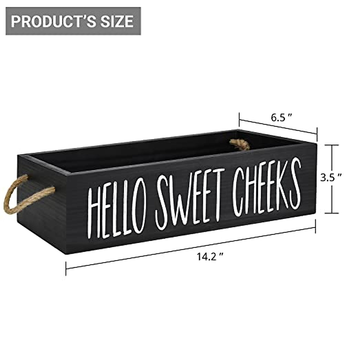 Bathroom Decor Box 2 Sides Funny Toilet Paper Holder Wood Tank Box Over Toilet Paper Storage Basket with Rope Handle Rustic Bathroom Paper Organizer Box with Funny Sign Farmhouse Home Decor Box