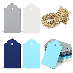 SallyFashion Colored Gift Tags, 100 PCS Paper Tags Hanging Blue Tags with String for DIY Arts Crafts Wedding Birthday Holiday